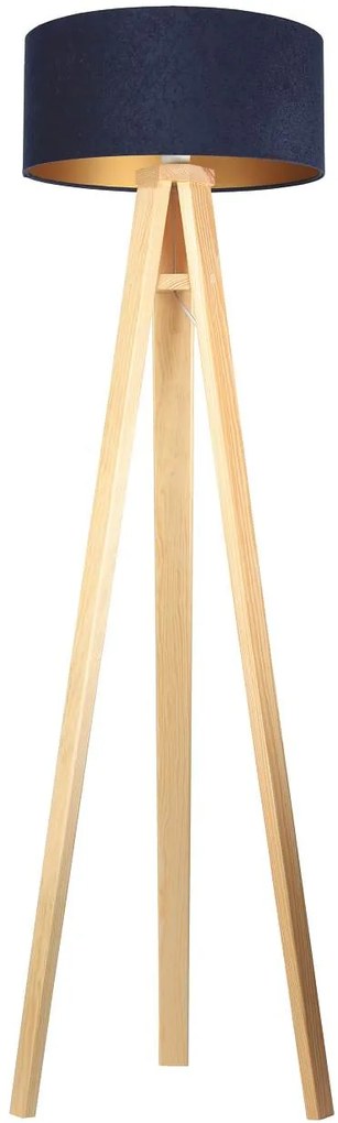 Dřevěná stojací lampa MODERN, 1xE27, 60W, hnědá, modrozlatá Textilo MODERN 010p-044-40cm
