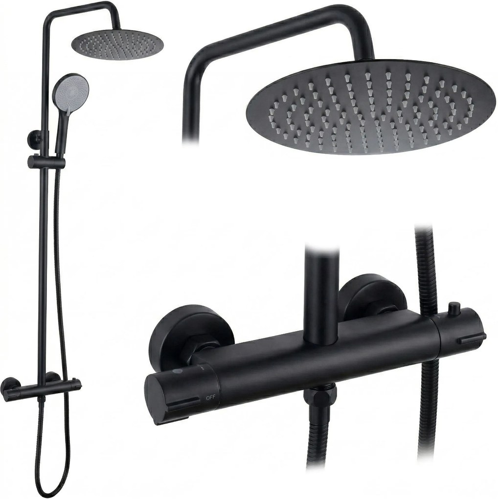 Rea Lungo, sprchový set s termostatem, černá matná, Rea-P6733
