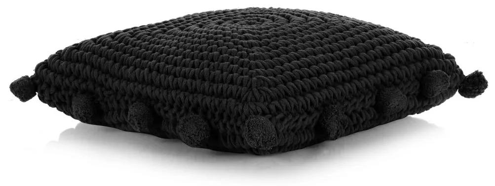 245077 vidaXL Čtvercový pletený bavlněný polštář na podlahu 50 x 50 cm černý