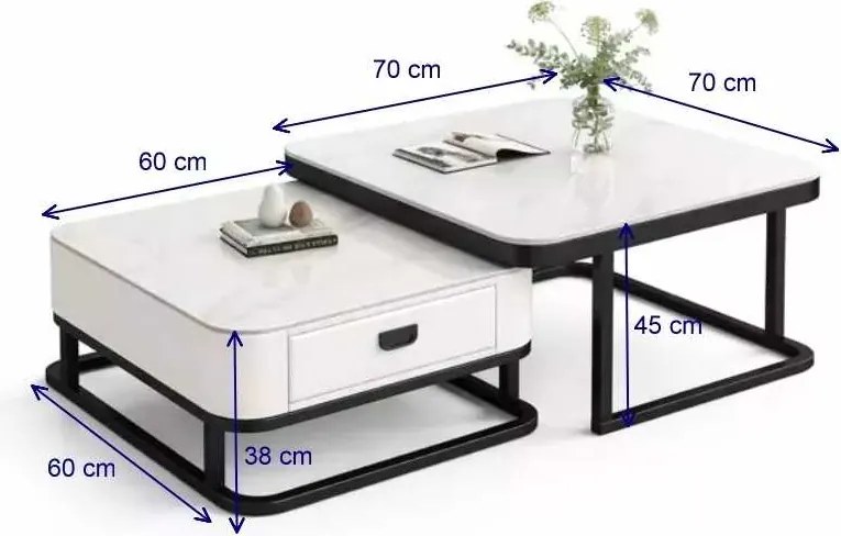 LuxuryForm DESIGN Konferenční stolek ARAGON 70 × 70 / 60 × 60 cm – šedý / bílý mramor (set 2 ks)