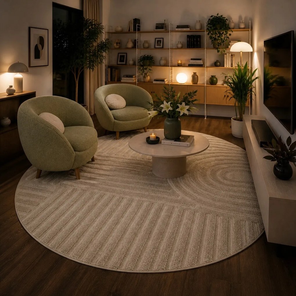 Ayyildiz, Kusový koberec Art 1121 Beige kruh, 80x80 (průměr) kruh, béžová, ložnice