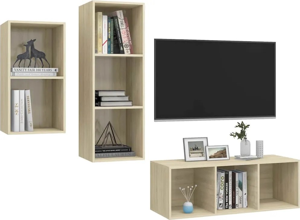 3dílný set TV skříněk dub sonoma kompozitní dřevo 3079631