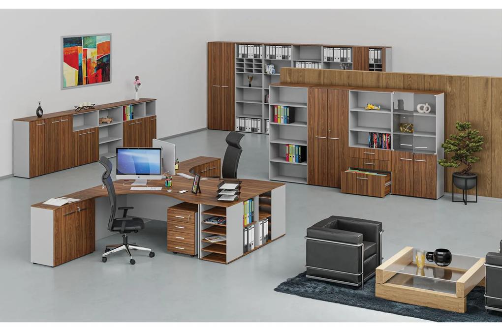 Kancelářský rohový pracovní stůl PRIMO GRAY, 1800 x 1200 mm, levý, šedá/ořech