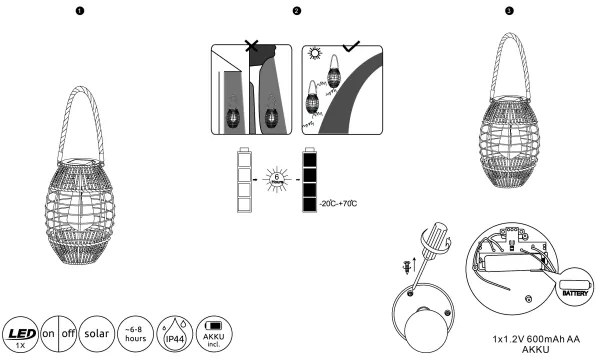 Globo 36669 - LED Solární svítidlo SOLAR LED/2W/3V IP44