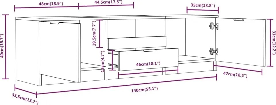 vidaXL TV skříňka 140 x 35 x 40 cm kompozitní dřevo [811452] Barva: dub sonoma