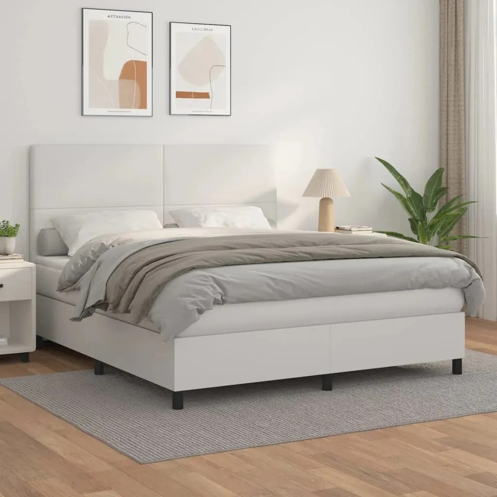 Box Spring Postel S Matrací Umělá Kůže Bílá Hladký design 160 x 200 cm