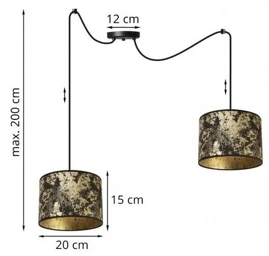 Závěsné svítidlo Werona Spider, 2x černé/zlaté textilní stínítko, g