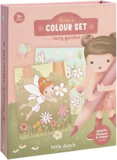 Little Dutch Omalovánky s pastelkami a samolepkami Rosa Fairy Garden
