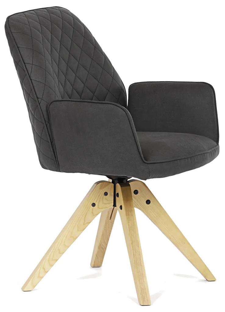 Židle jídelní s područkami, černá látka, nohy z jasanu, otočná P90°+ L 90° s vratným mechanismem - funkce reset