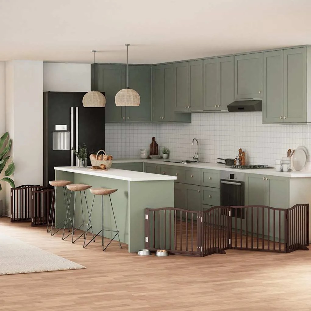Zábrana pro psy s dvířky skládací 12 panelů hnědá 960 cm topol 3155636