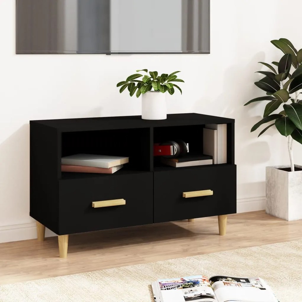 Tv Skříňka Černá 80 X 36 X 50 Cm Kompozitní Dřevo - Kouřový dub
