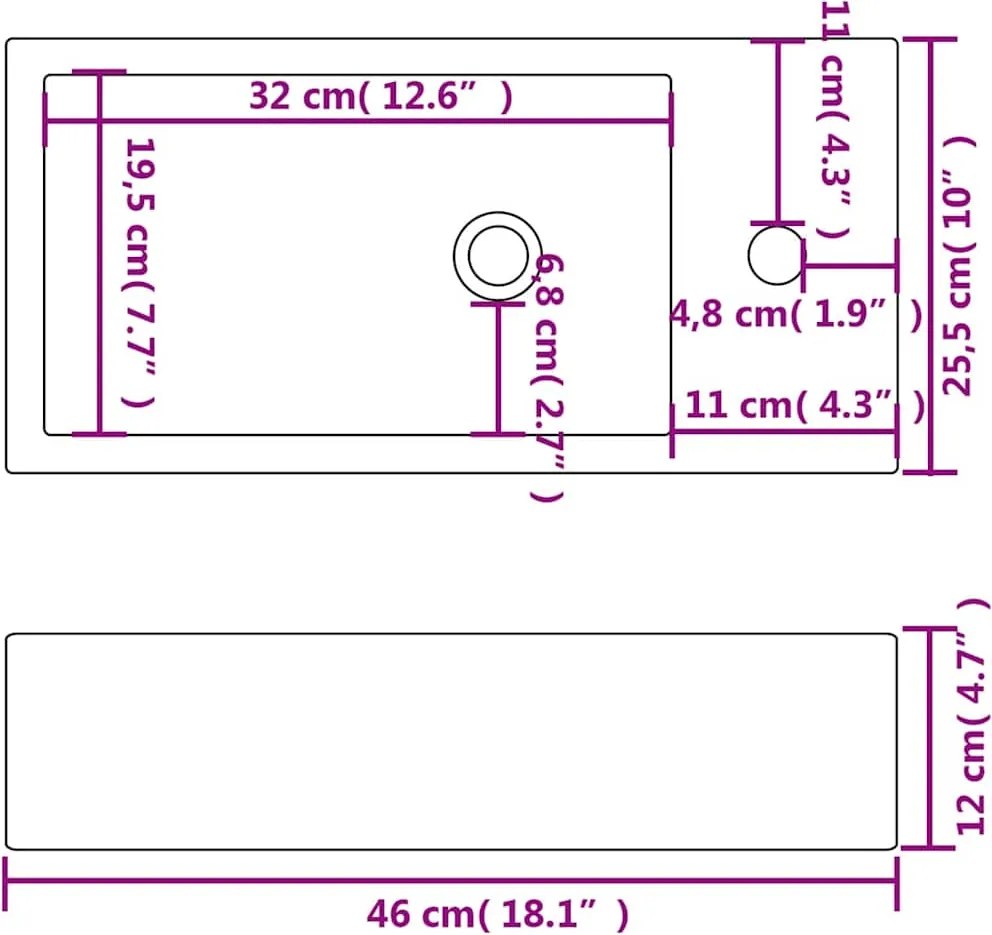 Umyvadlo otvor na baterii obdélníkové keramické bílé 46x25,5x12cm 142343