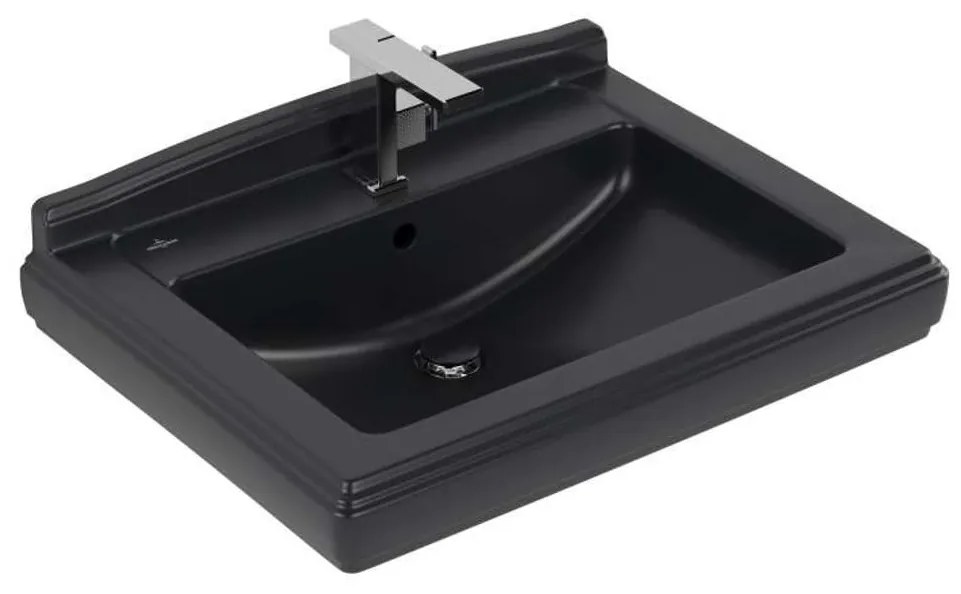 Villeroy & Boch Hommage - Umyvadlo 75x58 cm, s přepadem, otvor pro baterii, CeramicPlus, Pure Black 710175R7