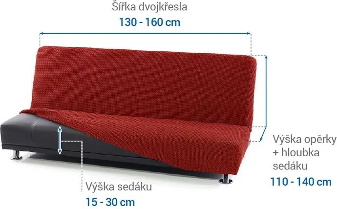 Super strečové potahy NIAGARA cihlová dvojkřeslo s dřevěnými rukojeťmi (š. 130 - 160 cm)