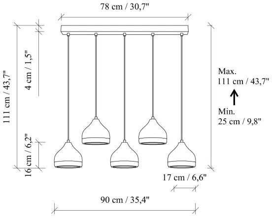 Lustr na lanku YILDO 5xE27/40W/230V černá/zlatá
