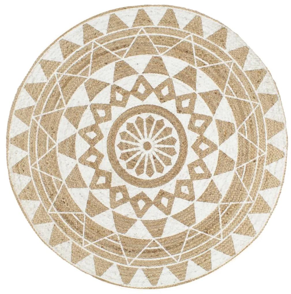 Ručně vyrobený koberec z juty s bílým potiskem | 120 cm