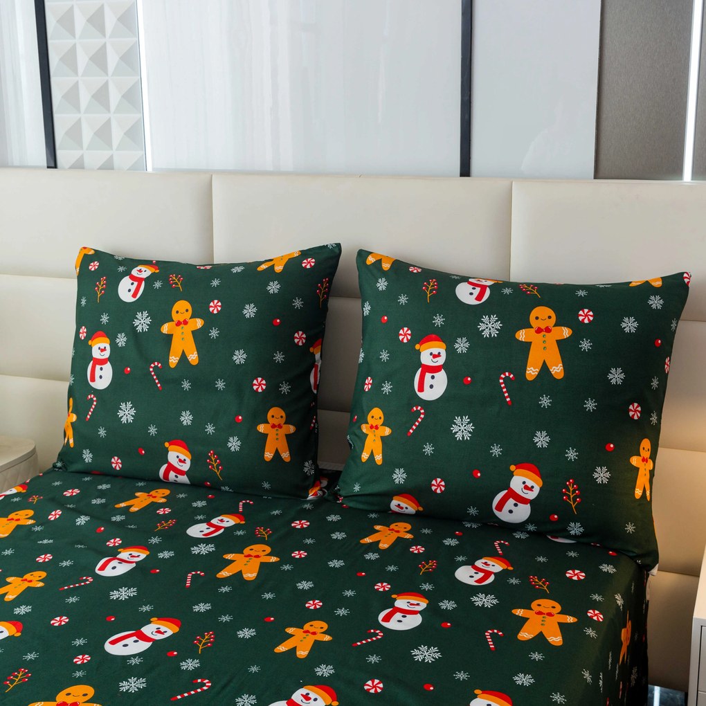 Povlečení z mikrovlákna SNĚHULÁK A PERNÍČEK zelené Rozměr povlečení: 70 x 90 cm | 140 x 220 cm