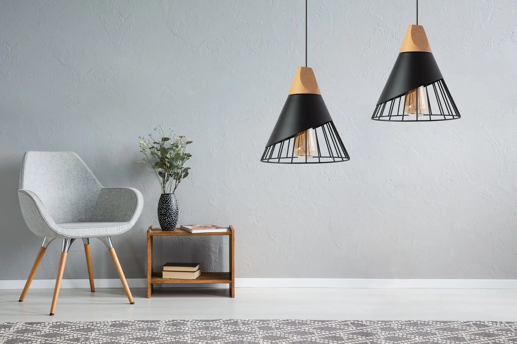 Toolight - Skandidávská závěsná stropní lampa 1xE27 APP223-1CP, černá-hnědá, OSW-00890
