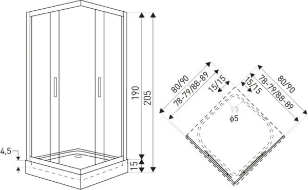 Novoterm Čtvercový sprchový kout NV-Soho 80x80 černá/ornamentní sklo + vanička