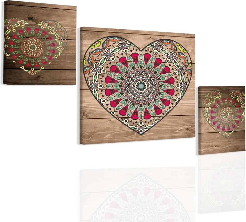 Obraz srdce mandaly na dřevě (120x80 cm) - InSmile ®