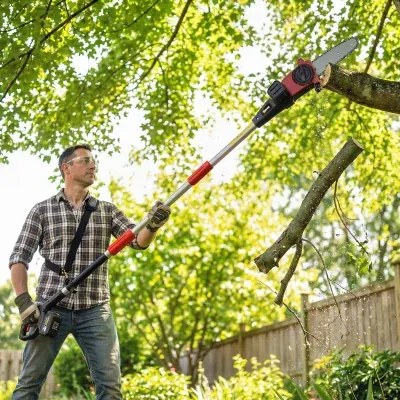 Outsunny teleskopická elektrická řetězová pila 1,94–2,56 m s 2 x 4,0 Ah bateriemi, nabíječkou, dvojitou ochranou, automatickým mazáním řetězu