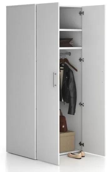 Kancelářská šatní skříň vysoká SOLID, šatní tyč, 2 police, 800 x 600 x 1830 mm, bílá