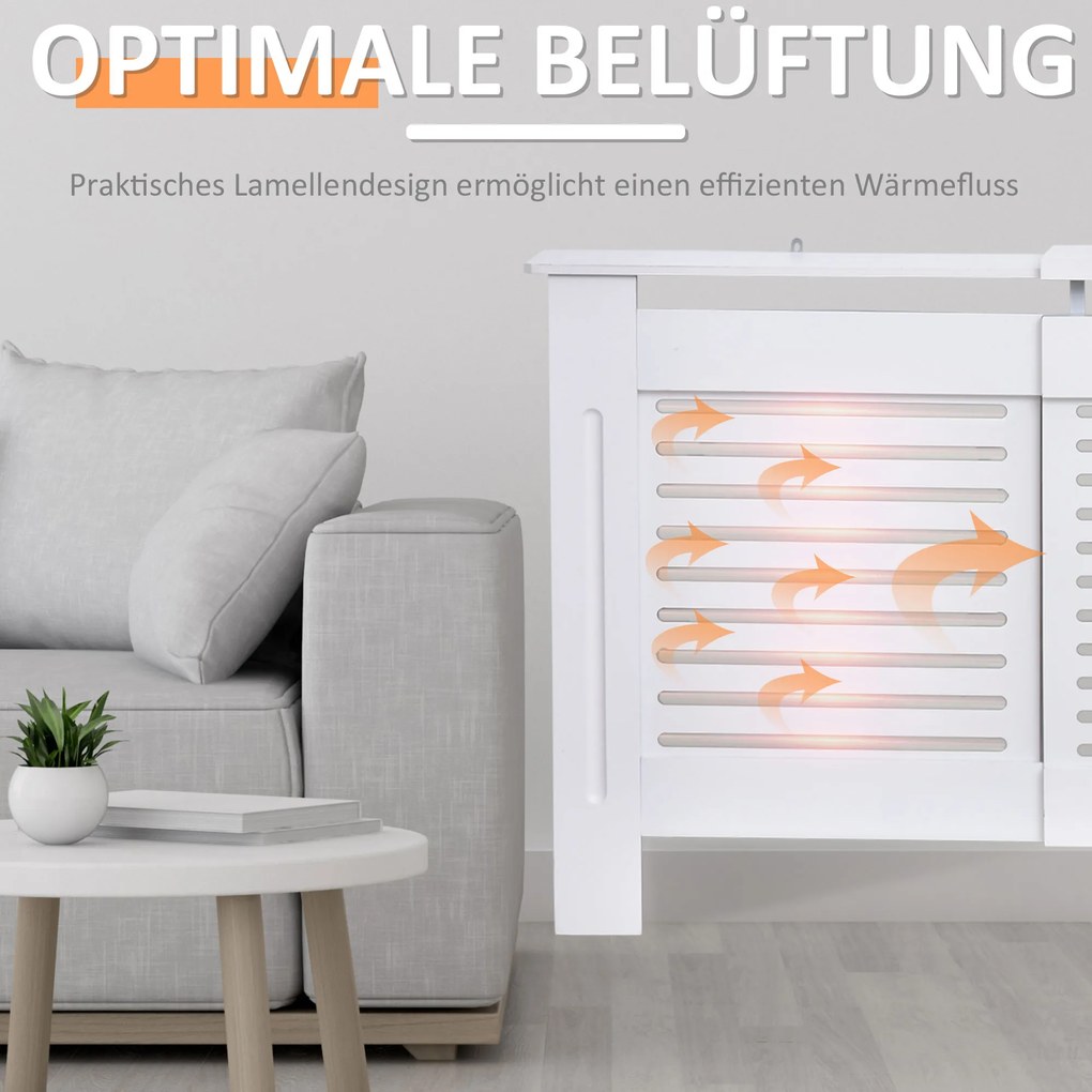 HOMCOM Rozkládací Kryt Radiátoru s Moderním Designem 139-208,5 x 20,5 x 82,5 cm MDF Bílá