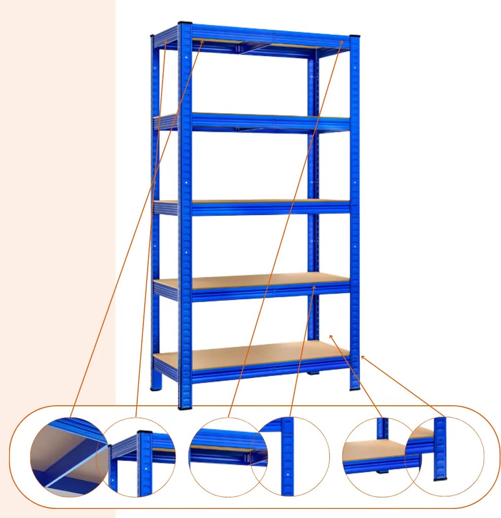 Regál s vysokou nosností HEAVY, max. 875kg, 90x40x180cm, modrá Monzana
