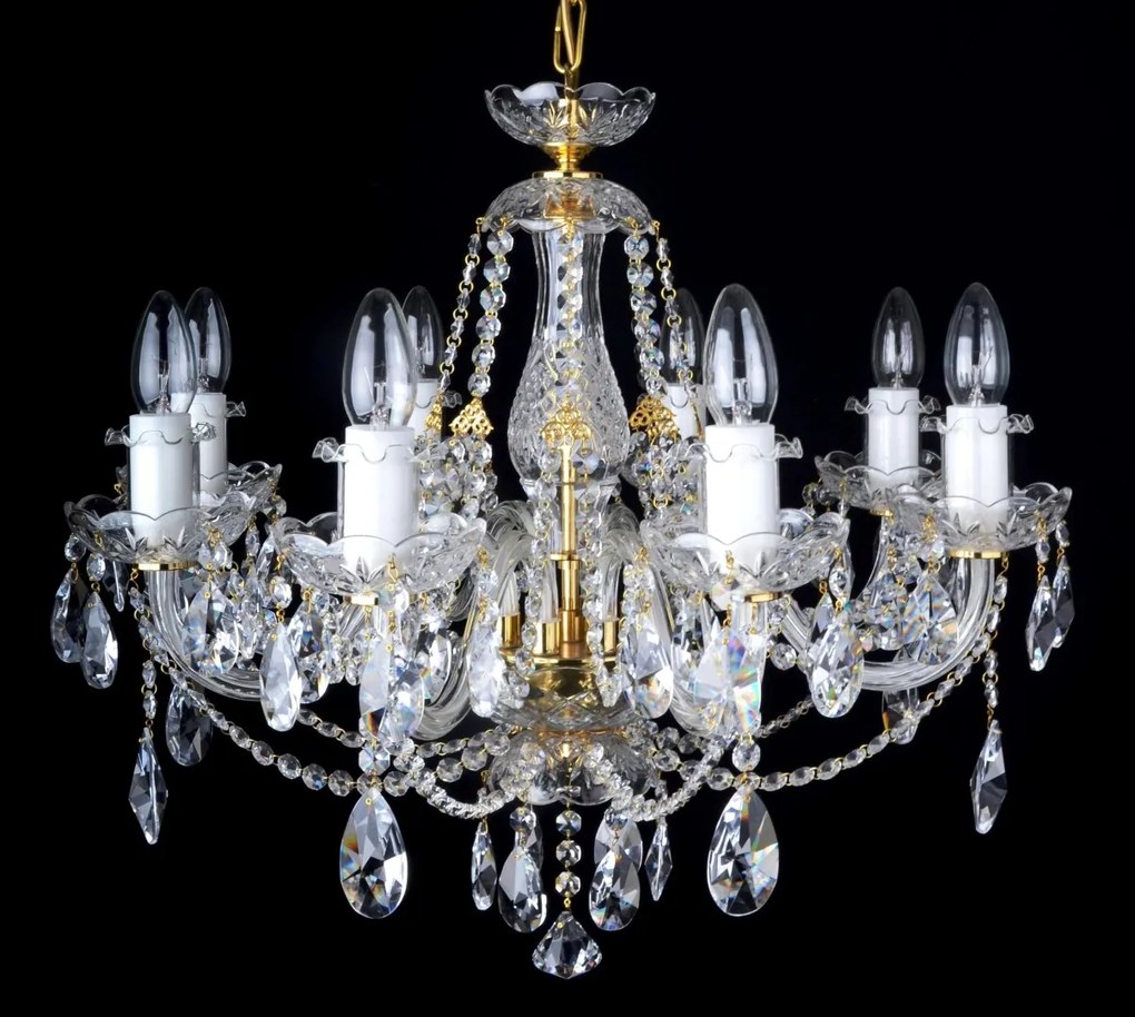 8 Arms Crystal chandelier with smooth glass arms &amp; Cut almonds