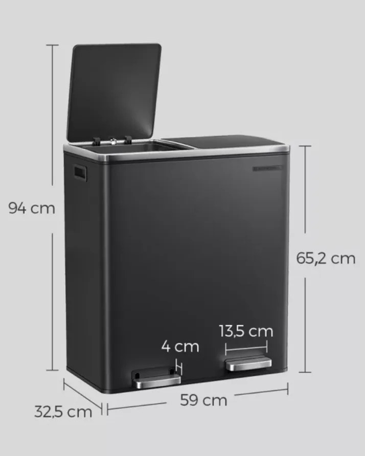 Odpadkový koš s víkem JORDAN 2x30 L černý