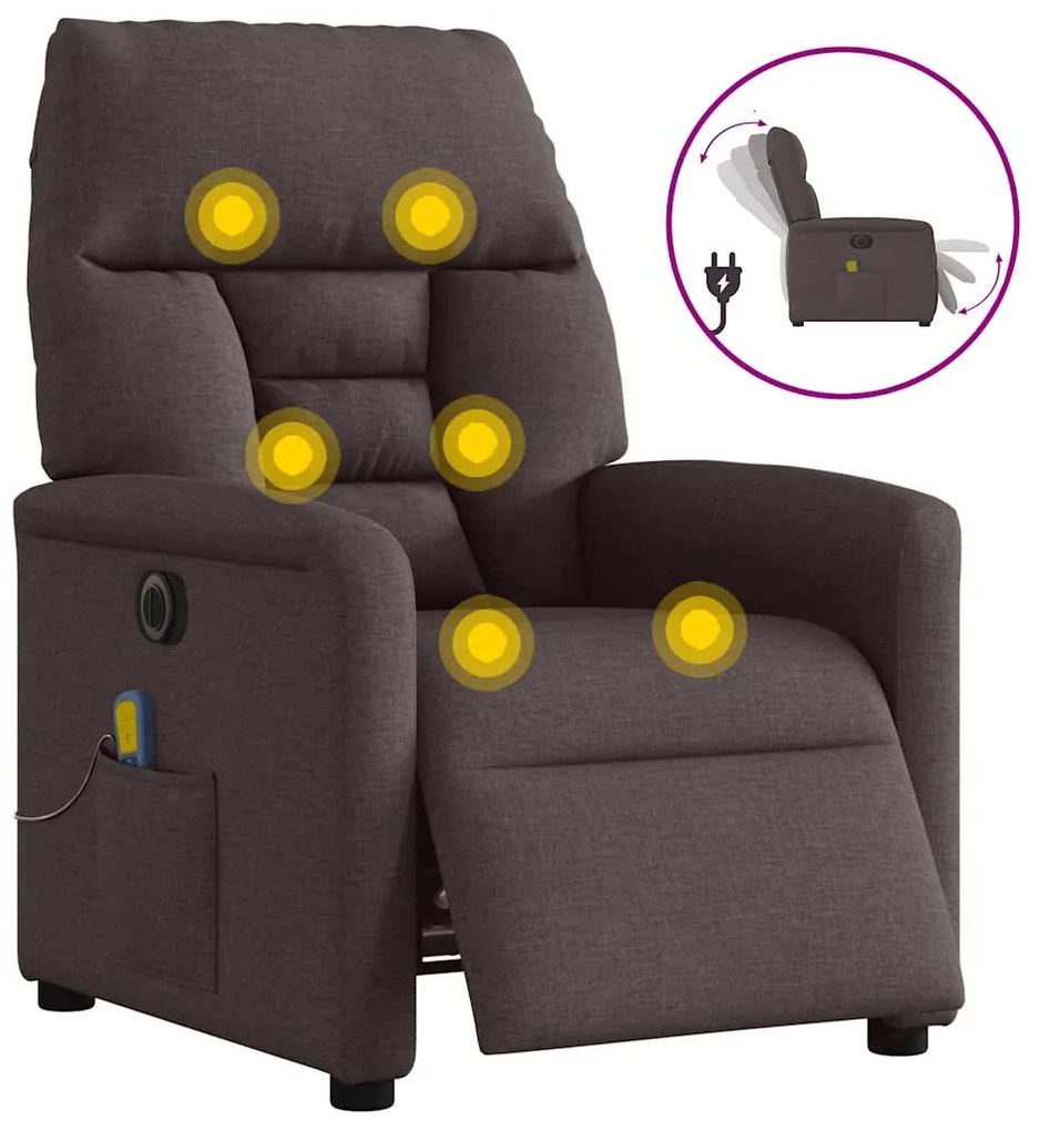 Elektrické masážní polohovací křeslo tmavě hnědé textil 3303027