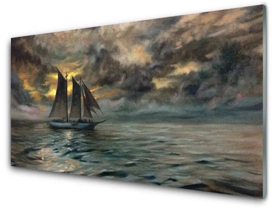 akrylový obraz Moře Loďka Krajina 140x70cm