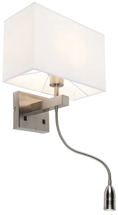 Moderní nástěnná lampa ocel s stínítkem bílým - Bergamo