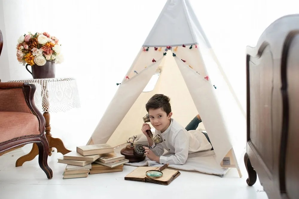 lovel.cz Dětský teepee stan Tasel Boho - Grey