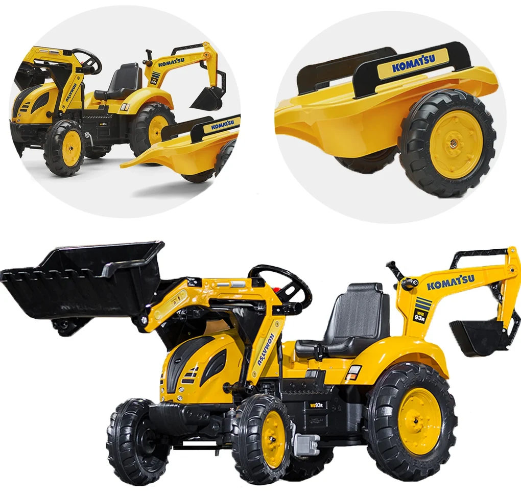 Šlapací traktor, rýpadlo a nakladač s otočným sedlem a přívěsem Komatsu ...
