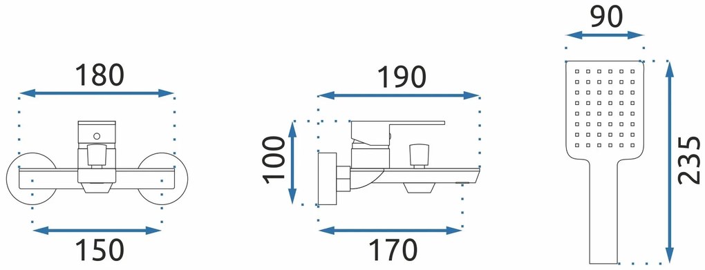 Rea Urban, vanová baterie s bodovou ruční sprchovou sadou, černá, REA-B9910