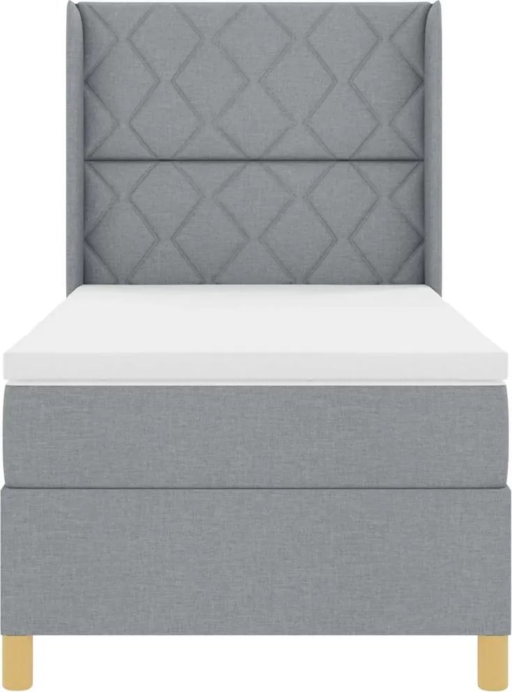 Postel s boxspringem s čelo Světle šedá 90 x 200 cm textil 3341875