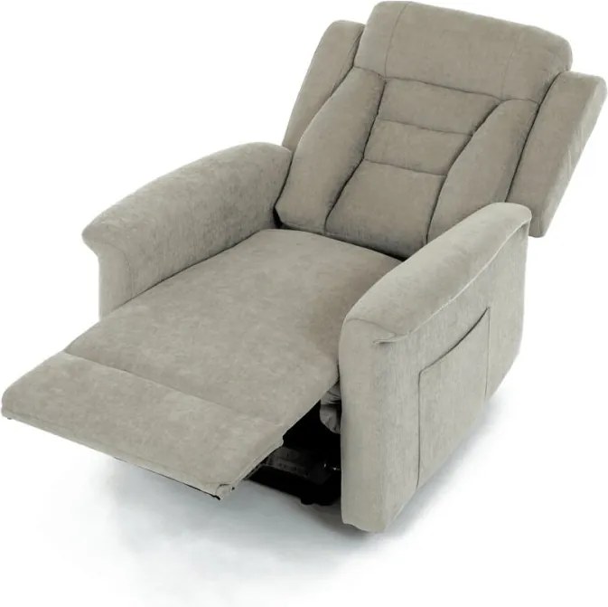 Relaxační křeslo s elektrickým ovládáním, pomoc při vstávání, potah lanýžová látka, 2 motory (82 x 98) cm