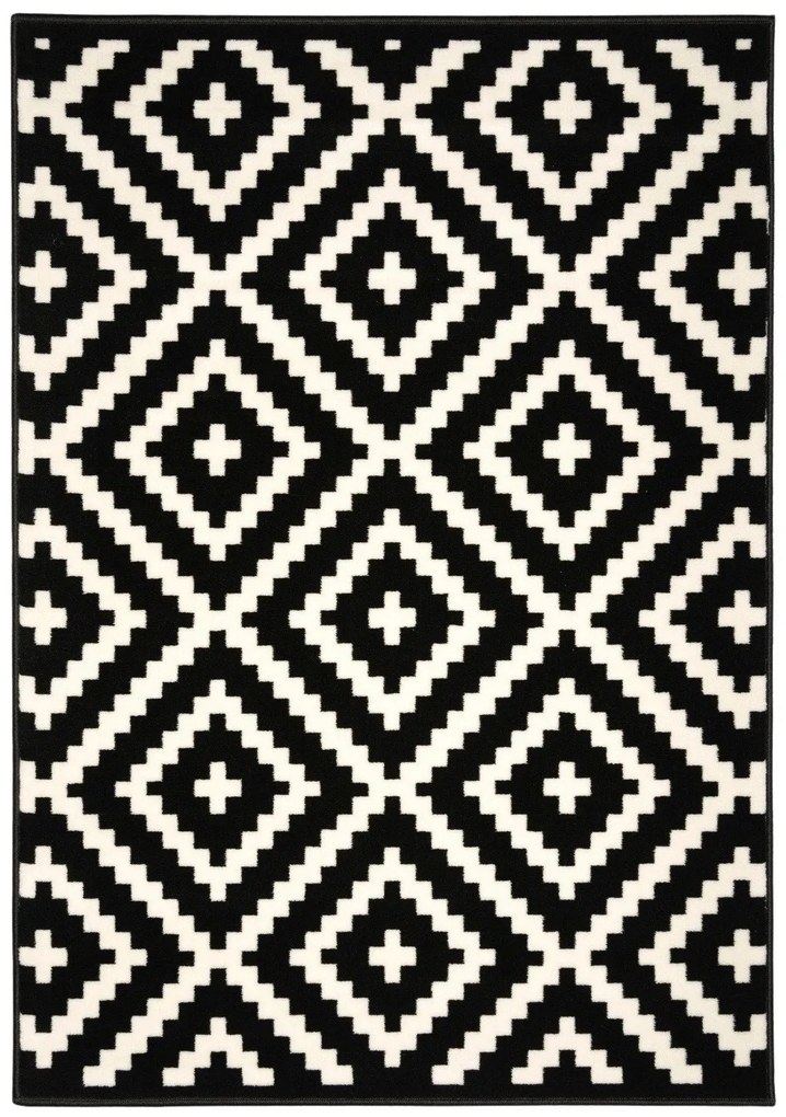 Alfa Carpets, Kusový koberec Gloria new black/cream, 190x280, černobílá, chodba / předsíň