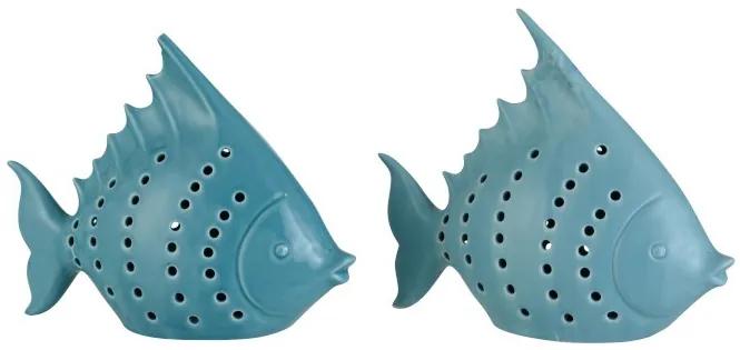 2 ks modré keramické dekorativní rybky - 30*13*25 cm