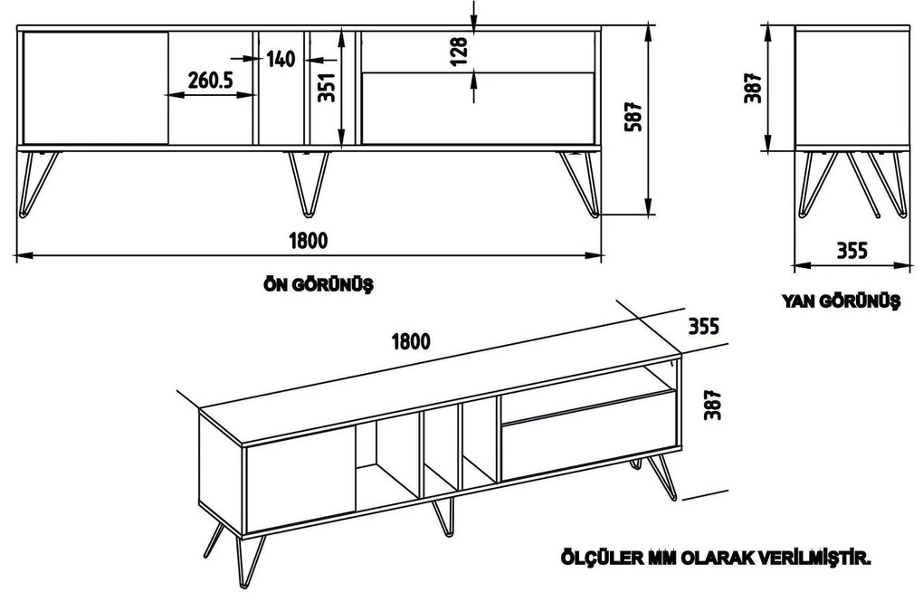 Designový TV stolek Baqia 180 cm ořech bílý