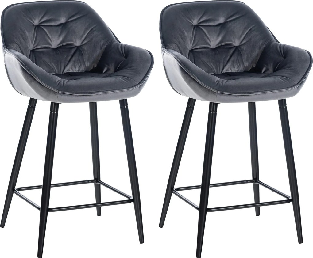 Sada 2 barových židlí Gibson samet – tmavě šedá