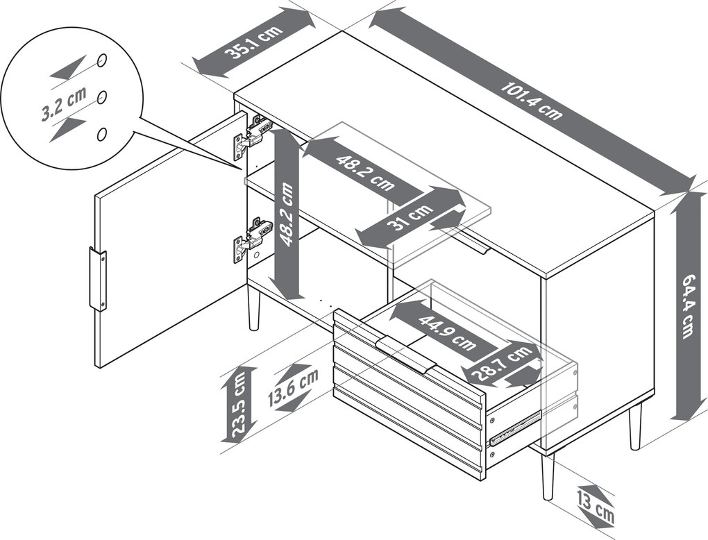 Tchibo - Komoda »Baaken« se 2 zásuvkami a dvířky - barva: černá