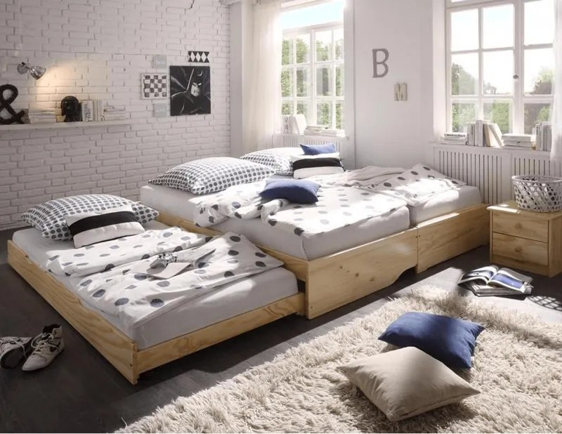 Postel FLOPY 90x200 s výsuvnými přistýlkami masiv přírodní Kondela 0000358001