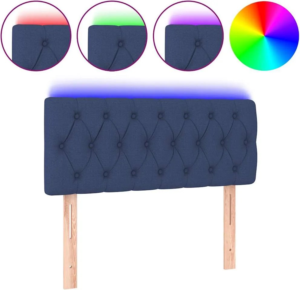 Čelo postele s LED modré 90 x 7 x 78/88 cm textil 3121936