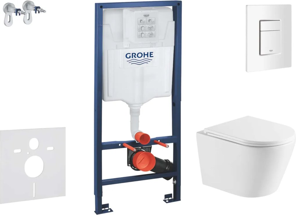 Grohe Rapid SL - Set předstěnové instalace, klozetu Nefia a sedátka softclose, tlačítko Skate Cosmopolitan, alpská bílá SANI11BA3112