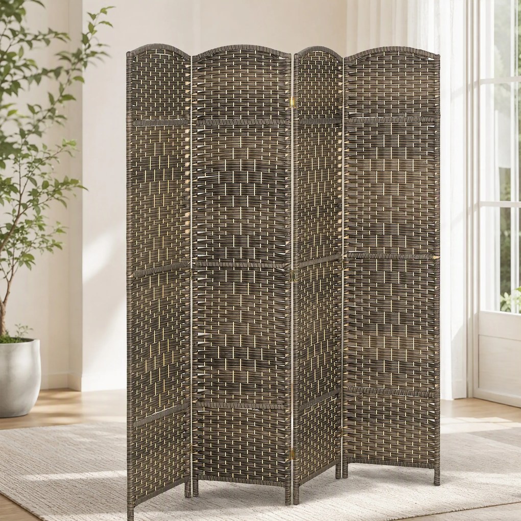 Skládací paraván HOMCOM, 4 panely, 180 × 180 cm, tmavý dub