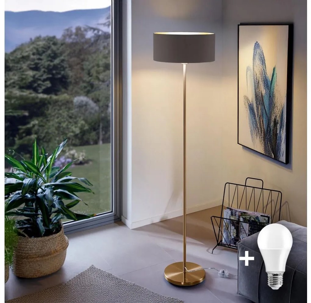 LED Stojací lampa TUNJA 1xE27/20W/230V pr. 38 cm zlatá/hnědá