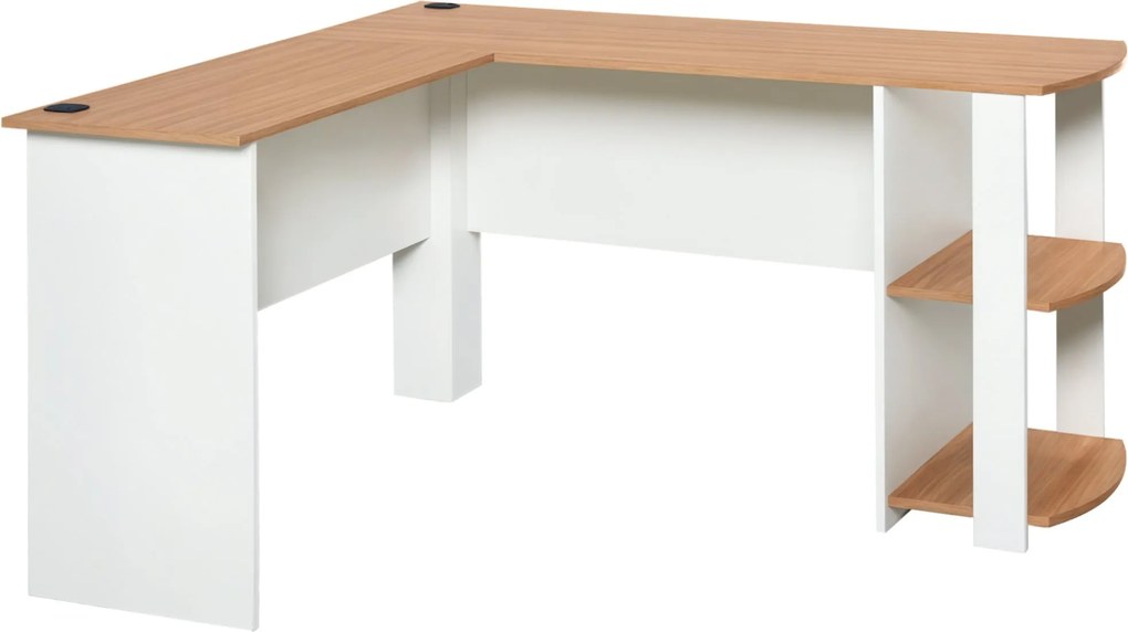 HOMCOM Počítačový stůl s policemi pro kancelář a domov, do tvaru L, 136x130x72cm, Dřevěný | Aosom