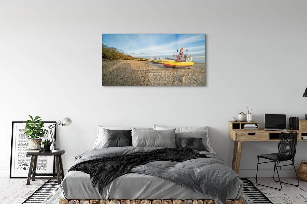 akrylový obraz Gdańsk Beach lodě sea 125x50 cm